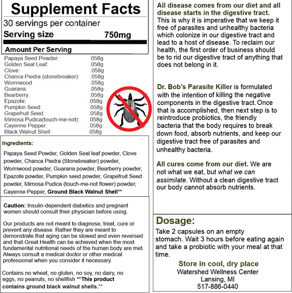 Dr. Bob's Parasite Killer Formula - 60 Capsules - watershedwellness